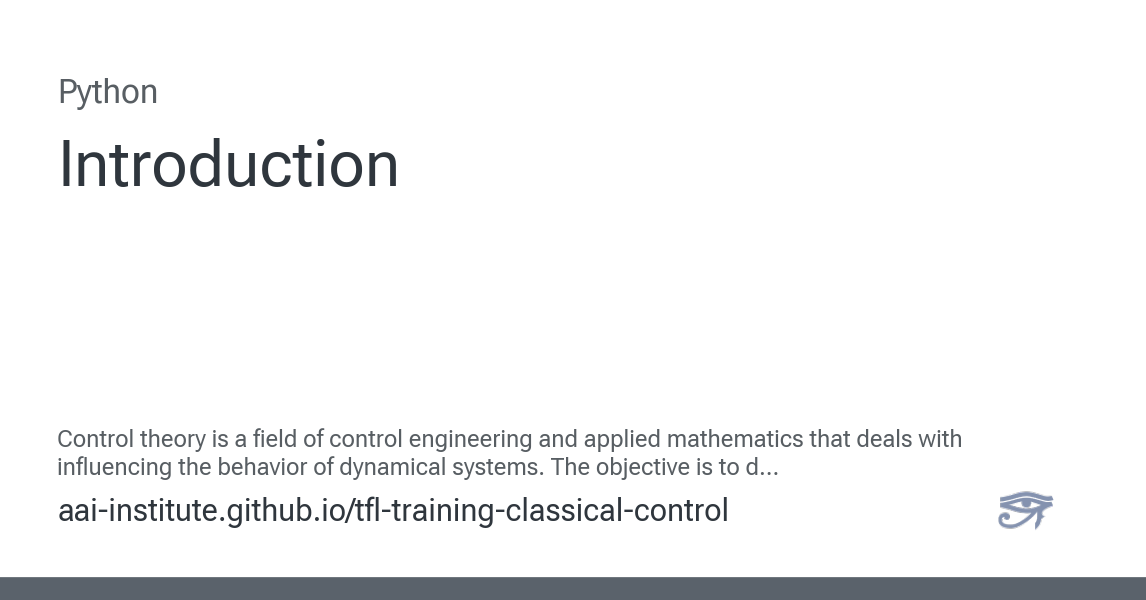 Introduction — Classical Control Training