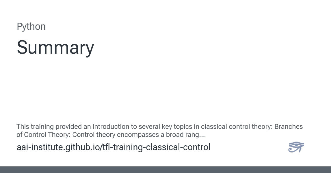 Summary — Classical Control Training